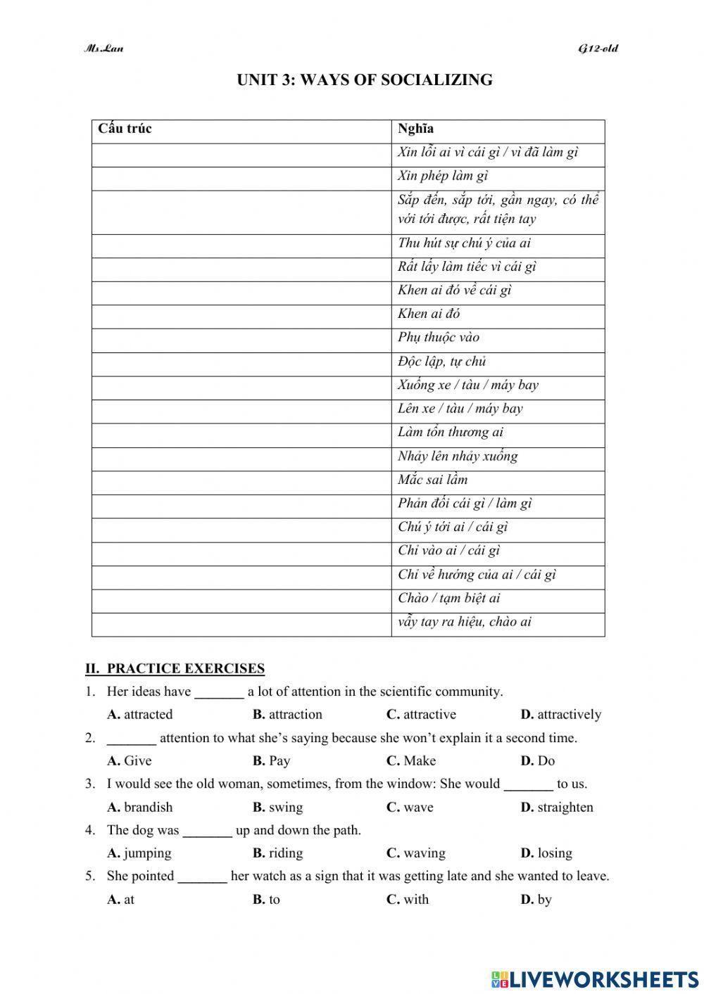 Unit 2-vocabulary-grade 12CB interactive worksheet | Live Worksheets