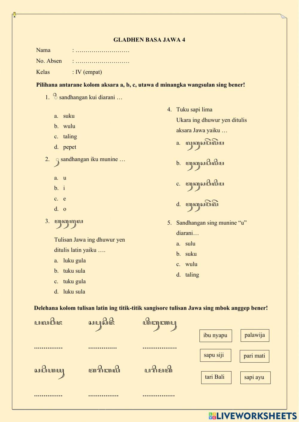 GLADHEN BASA JAWA 4 | Annisa Zahrani | Live Worksheets