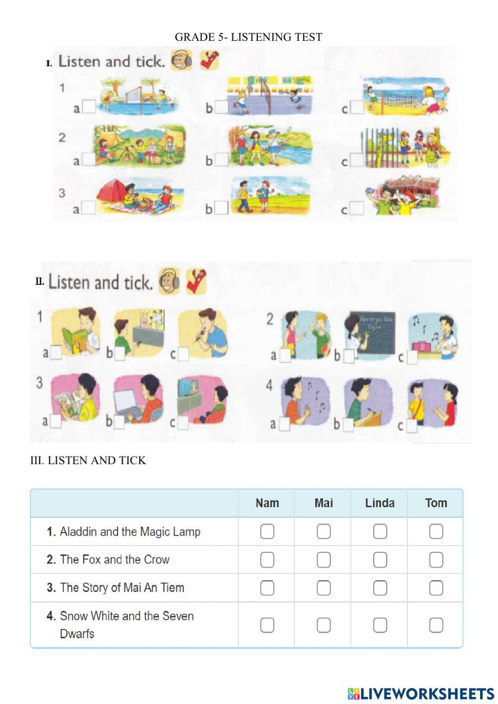 GRADE 5- LISTENING TEST | Vuong Thi Huong | Live