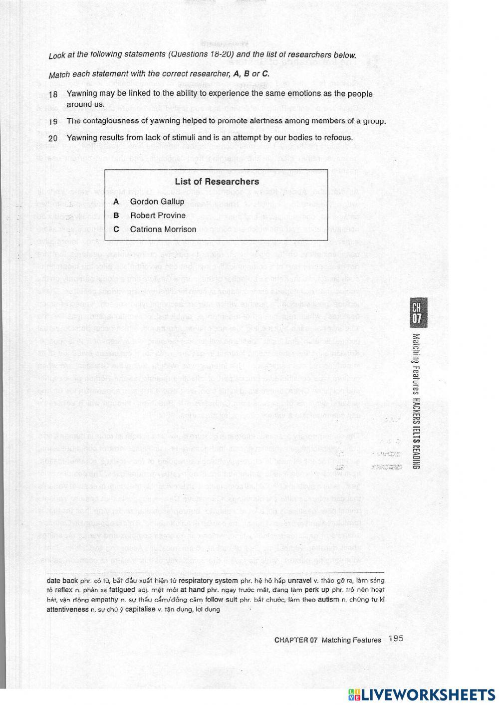 7112749 | IELTS READING. MATCHING FEATURES 2 | Nguyễn