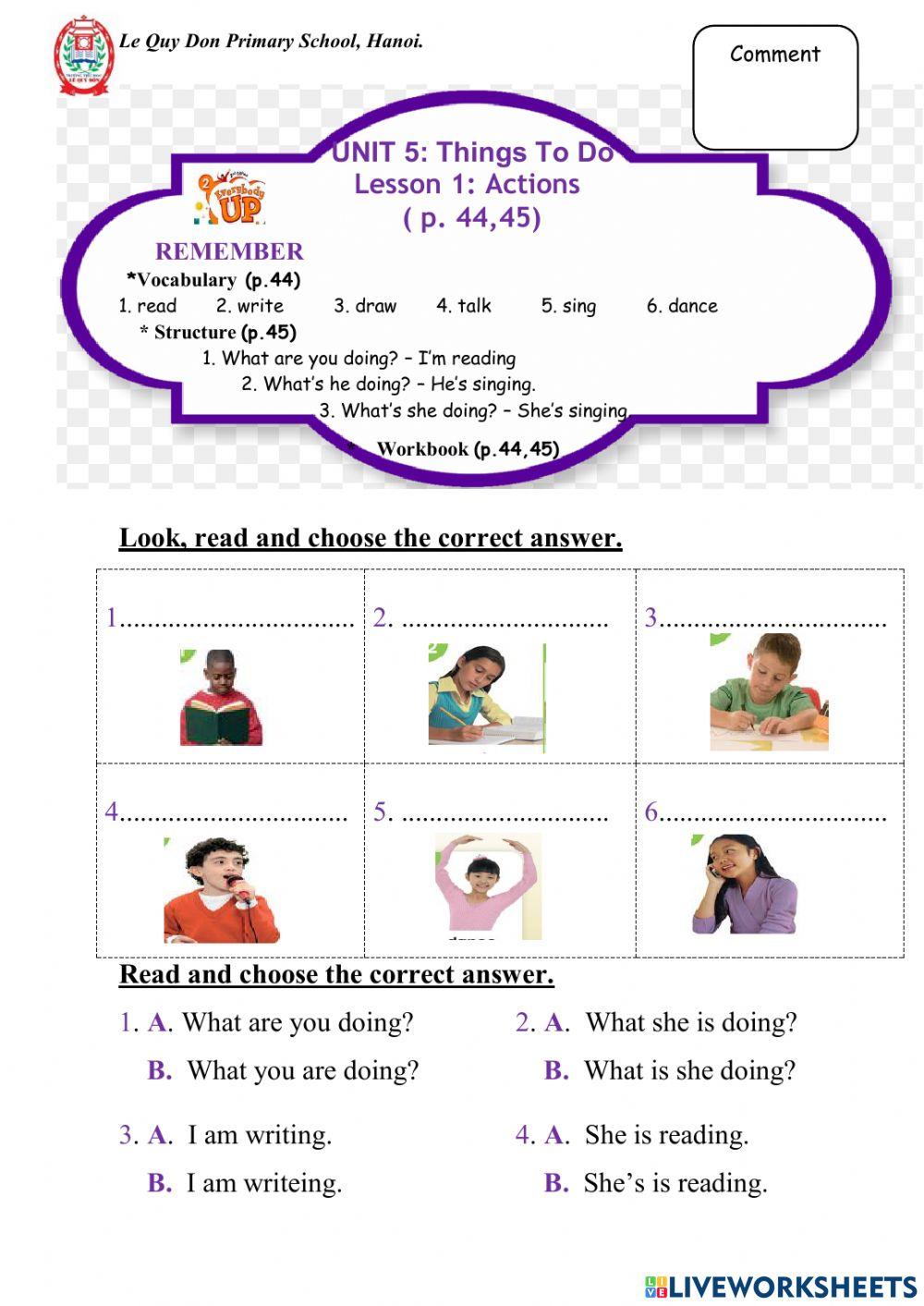 Actions online exercise for Grade:2 | Live Worksheets
