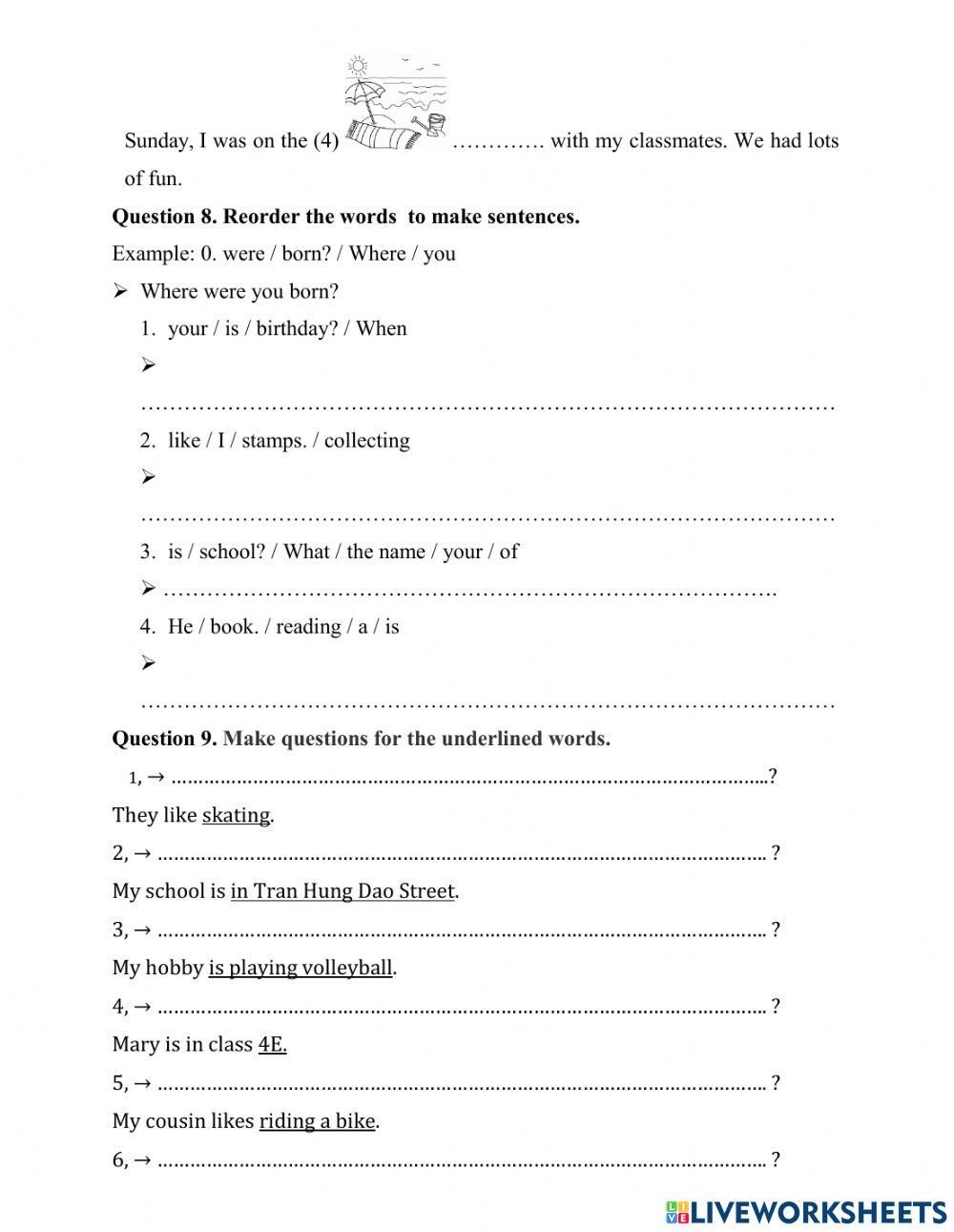 Đề 10 (HK1 - Grade 4 -OL) worksheet | Live Worksheets