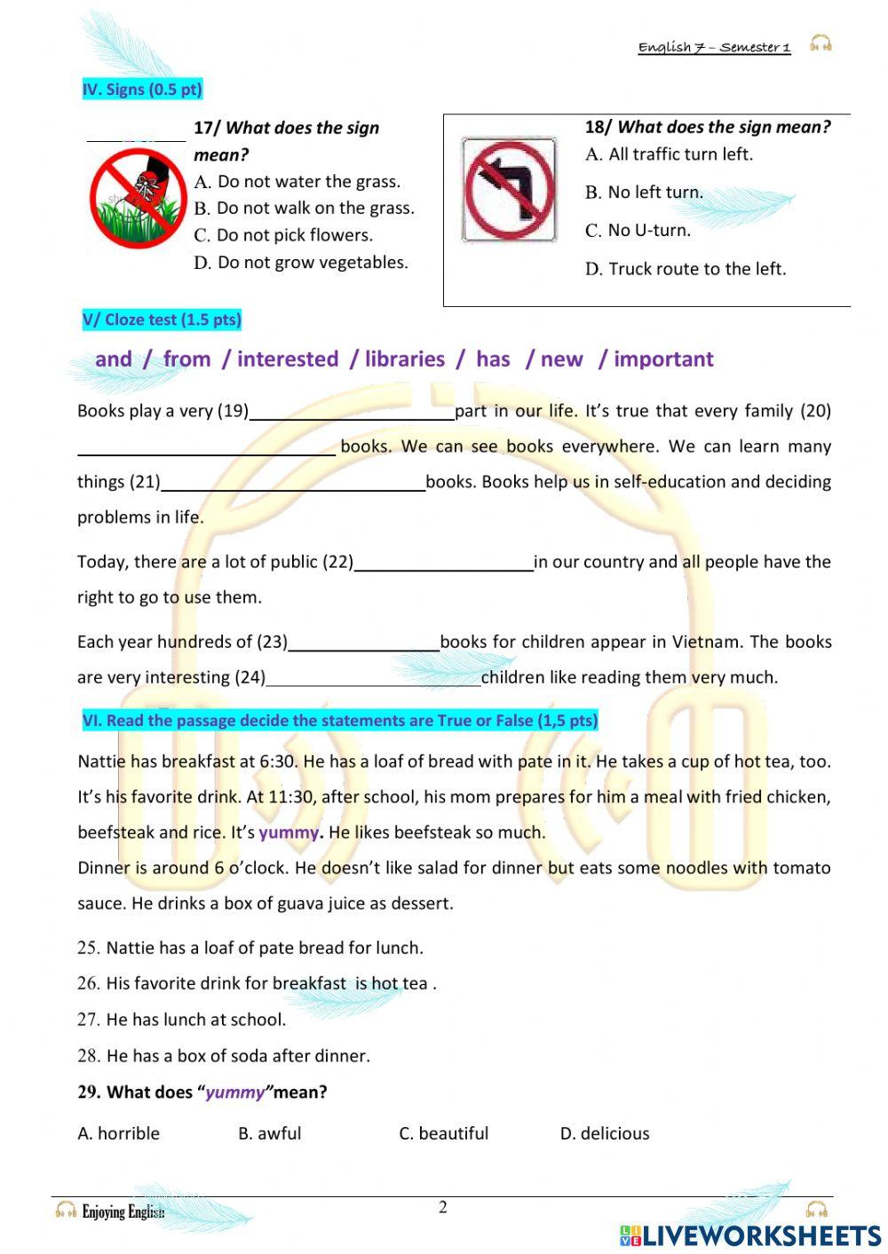 7 - Sem 1 - Practice 2 worksheet | Live Worksheets