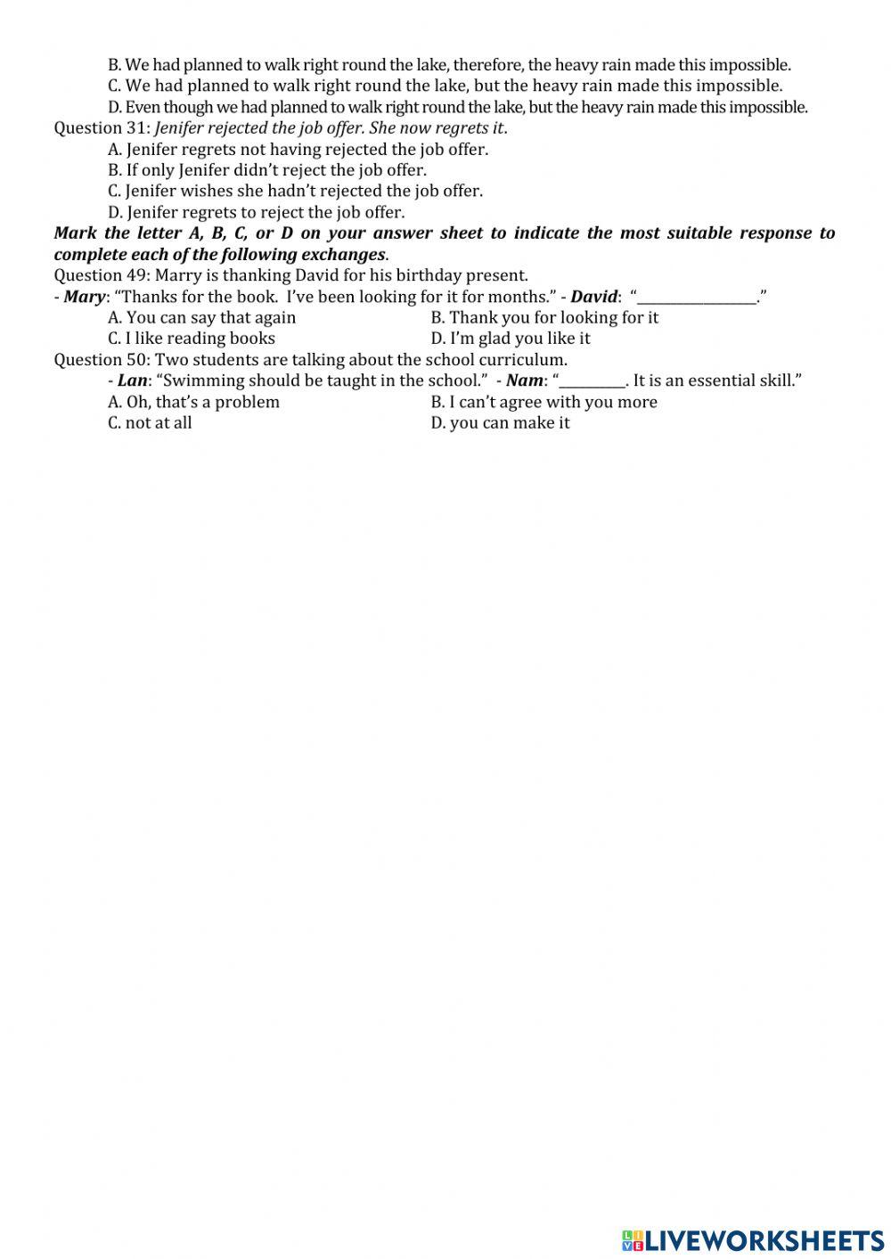 Dt 12 on thi tn thpt 26.12 worksheet | Live Worksheets