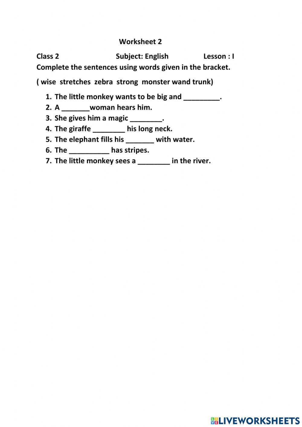 I want (worksheet 2) online exercise for | Live Worksheets