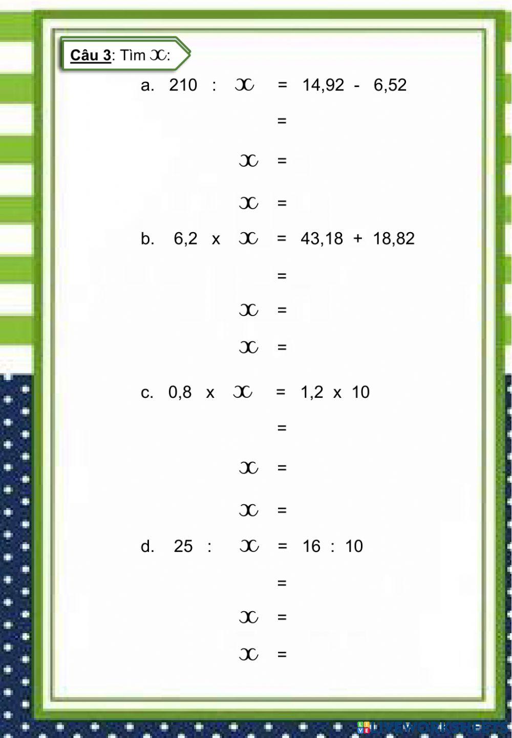 Toán 5 - Luyện tập chung - Trang 72 interactive worksheet | Live Worksheets