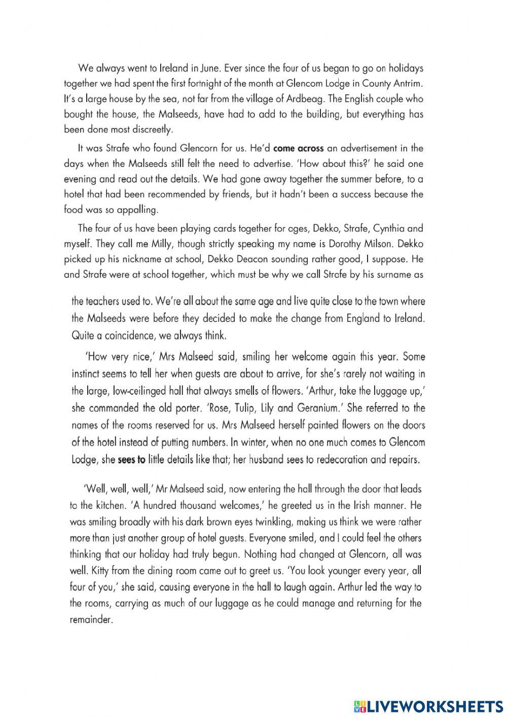 Reading passage 2 activity | Live Worksheets