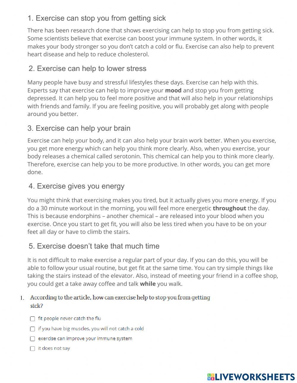 Reading online exercise for 12 | Live Worksheets