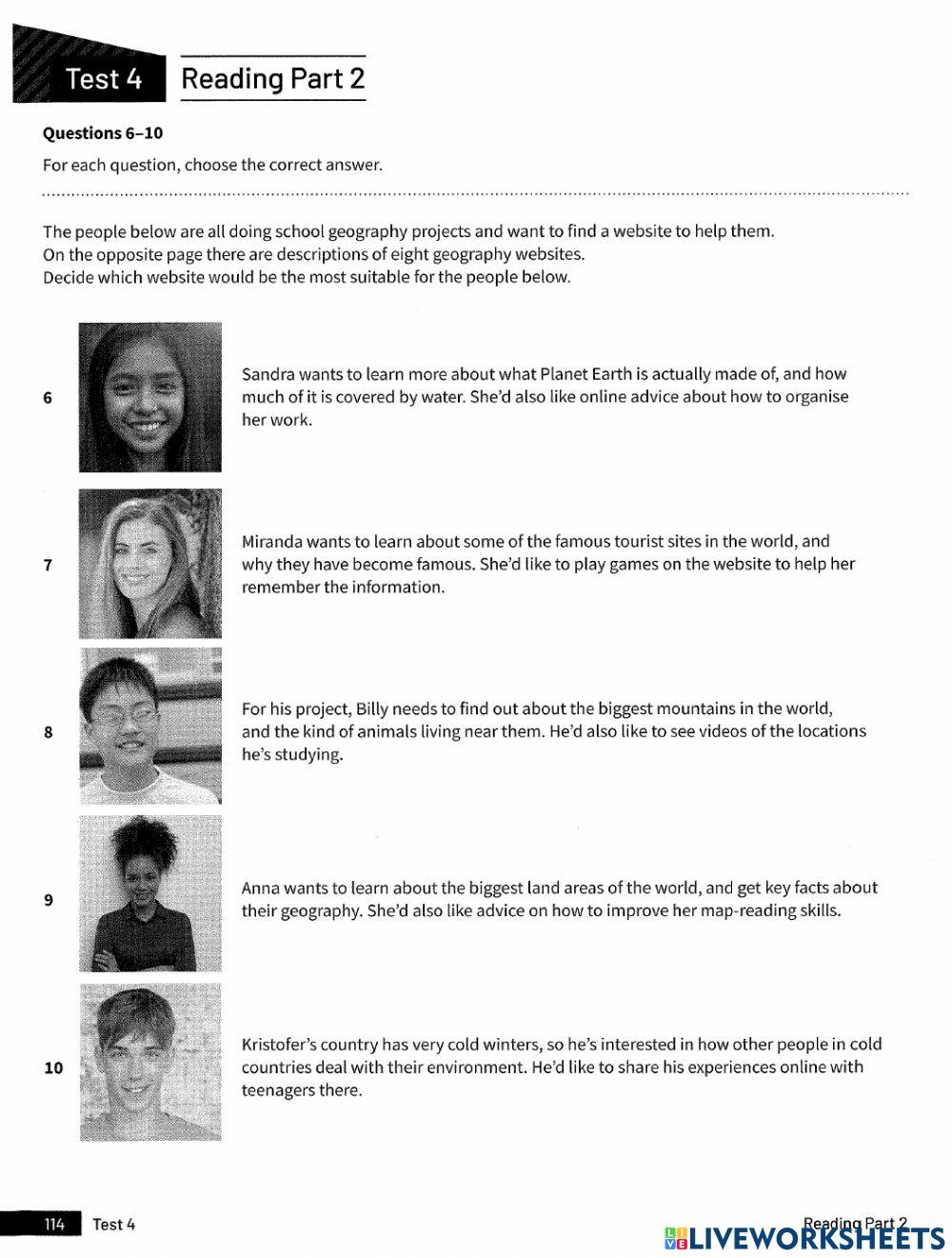 B1 - PET Trainer 2020-reading-test 4 | petpart4 | Live