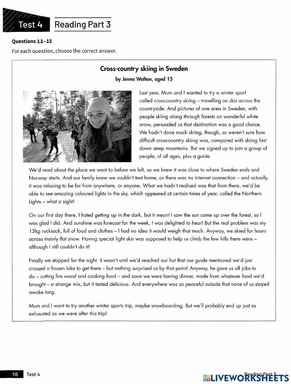 B1 - PET Trainer 2020-reading-test 4 | petpart4 | Live