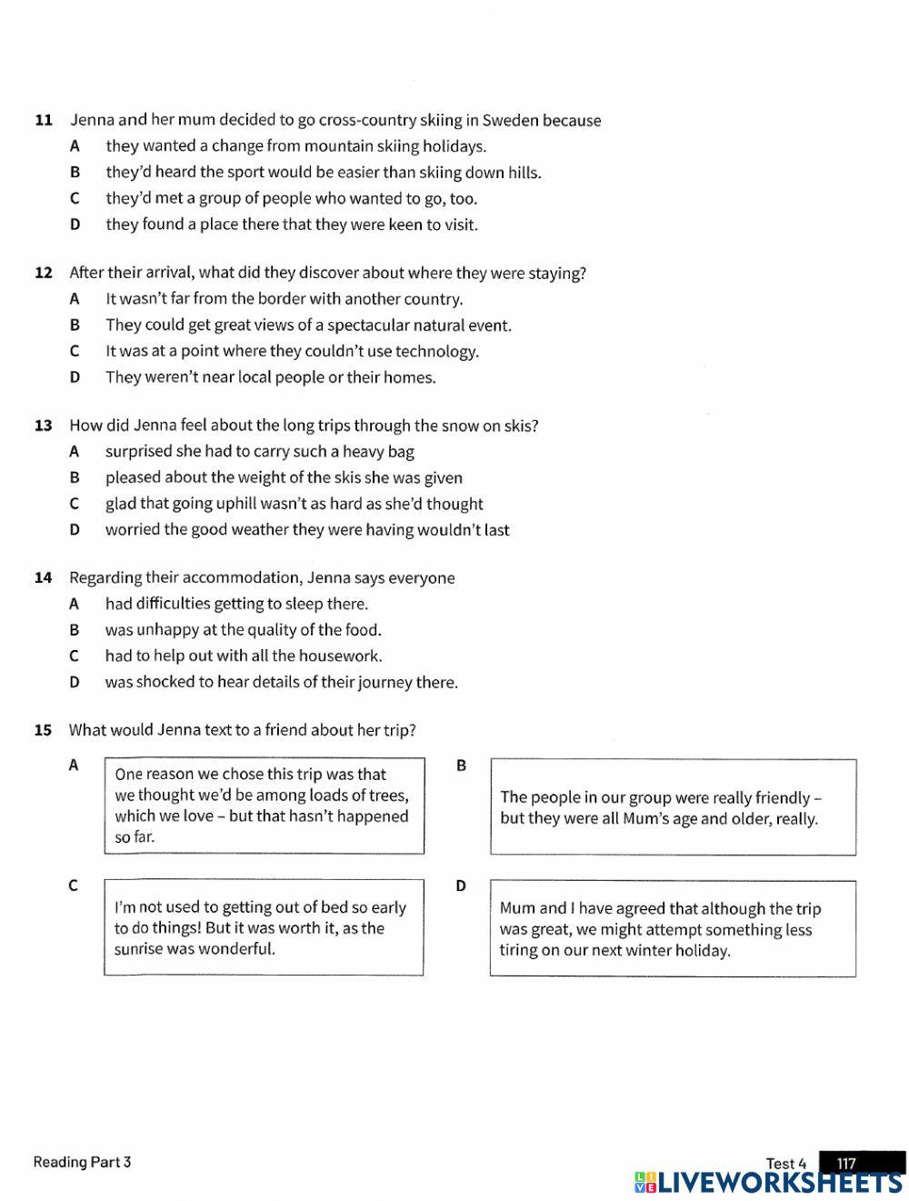 B1 - PET Trainer 2020-reading-test 4 | petpart4 | Live