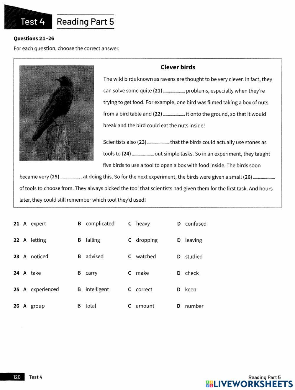 B1 - PET Trainer 2020-reading-test 4 | petpart4 | Live