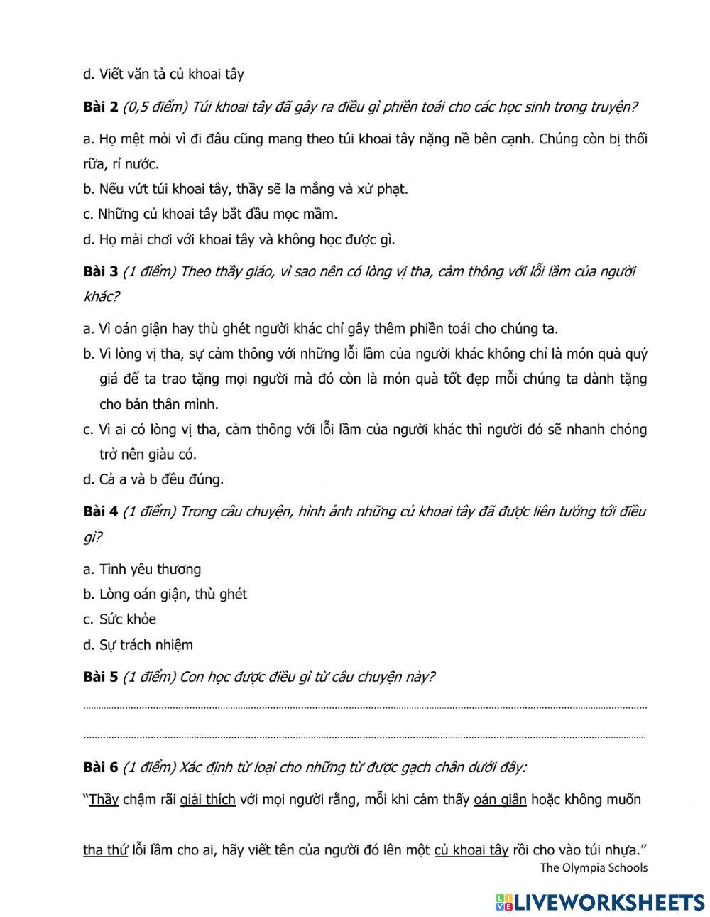 Bài ôn tập kỹ năng đọc - viết worksheet | Live Worksheets