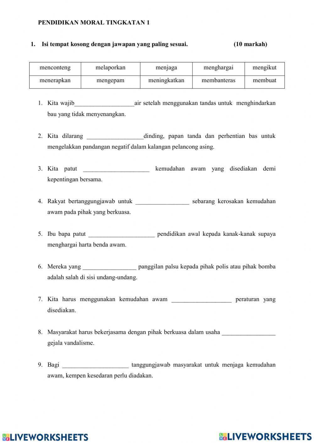 Kemudahan awam online activity for TINGKATAN 1- TINGAKATAN 3 | Live ...