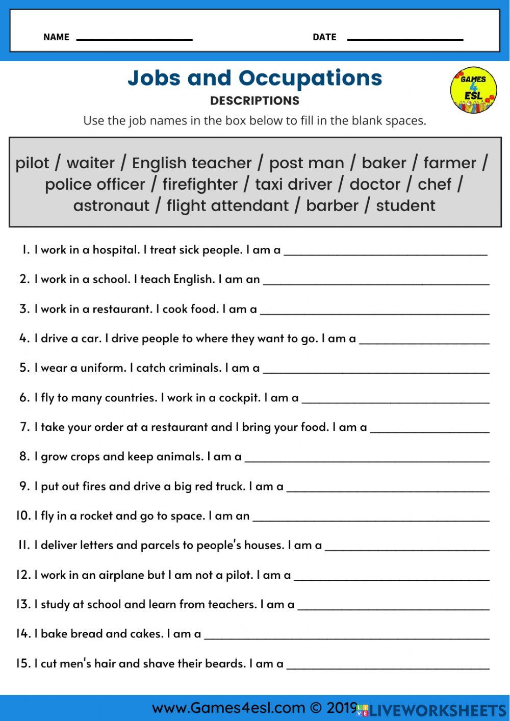 Job M. 1 worksheet | Live Worksheets