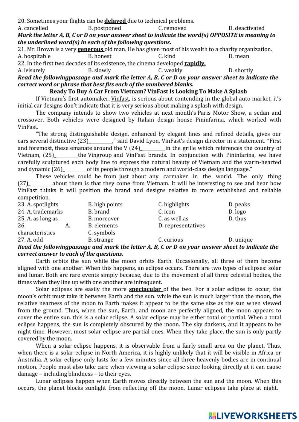 GR9.Practice test 13-14.(Basic) worksheet | Live Worksheets