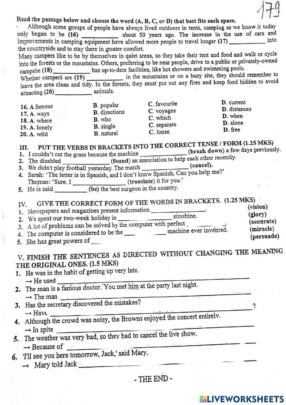 TEST 2 - K10 online exercise for | Live Worksheets