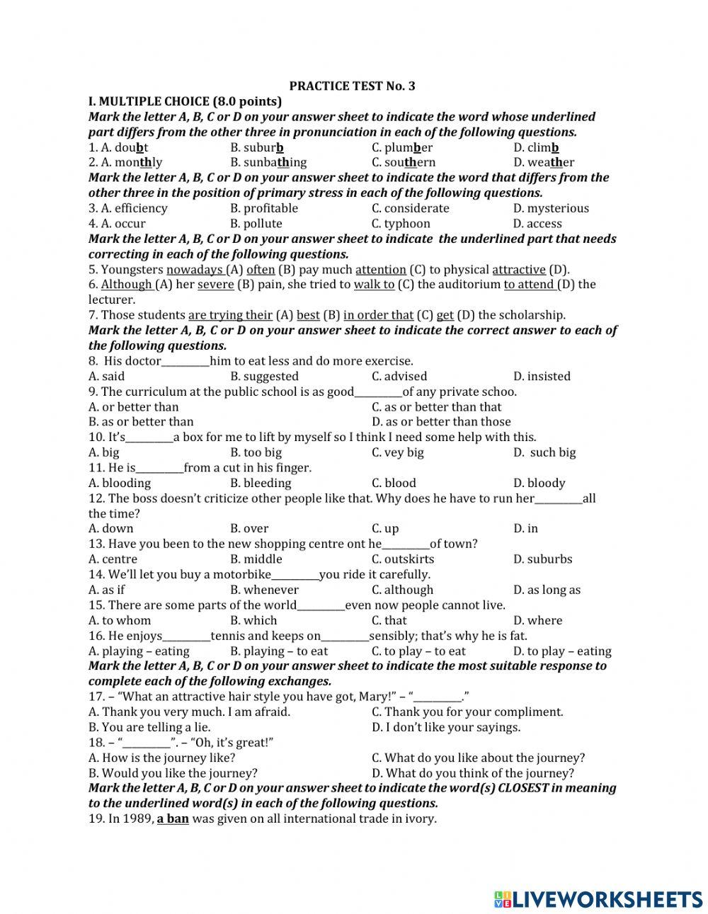 GR9.Practice te… | Free Interactive Worksheets | 1766107