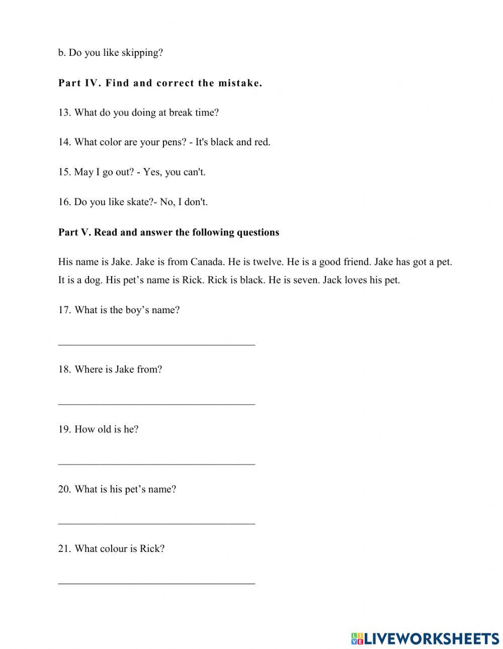 First Term Test 1 - Grade 3 worksheet | Live Worksheets