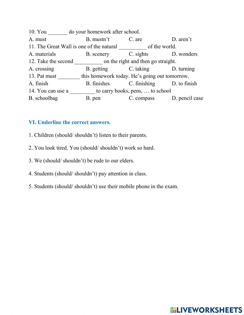 GRADE 6 - REVISION FOR THE 1st EXAM - EXERCISE 6 worksheet | Live ...