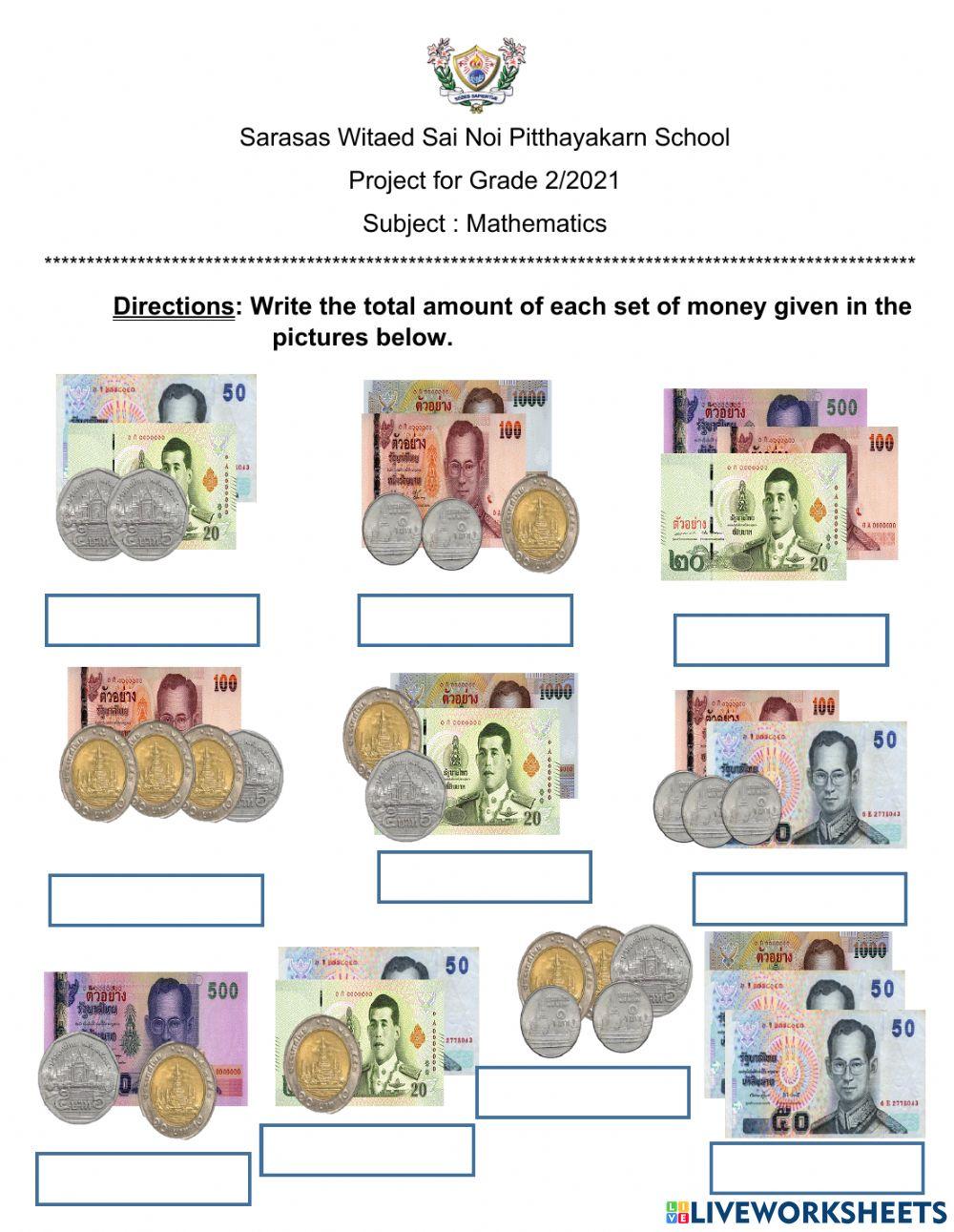 1756525 | Money | regiena1016 | LiveWorksheets