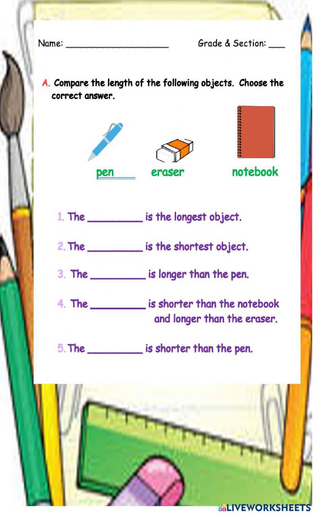 Comparing of Length worksheet | Live Worksheets