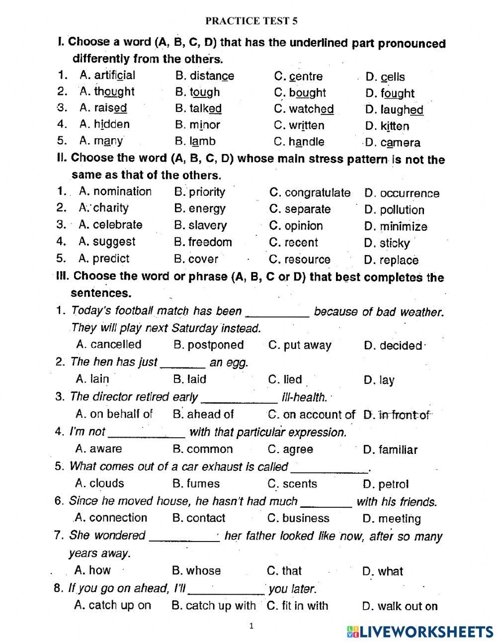 PRACTICE 5 online exercise for | Live Worksheets