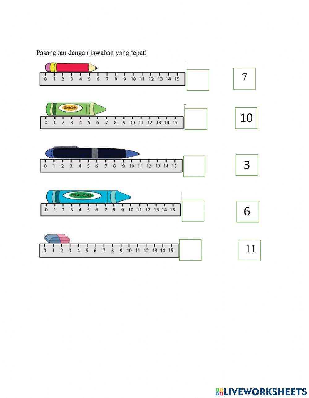Lembar kerja alat ukur panjang 1 worksheet | Live Worksheets