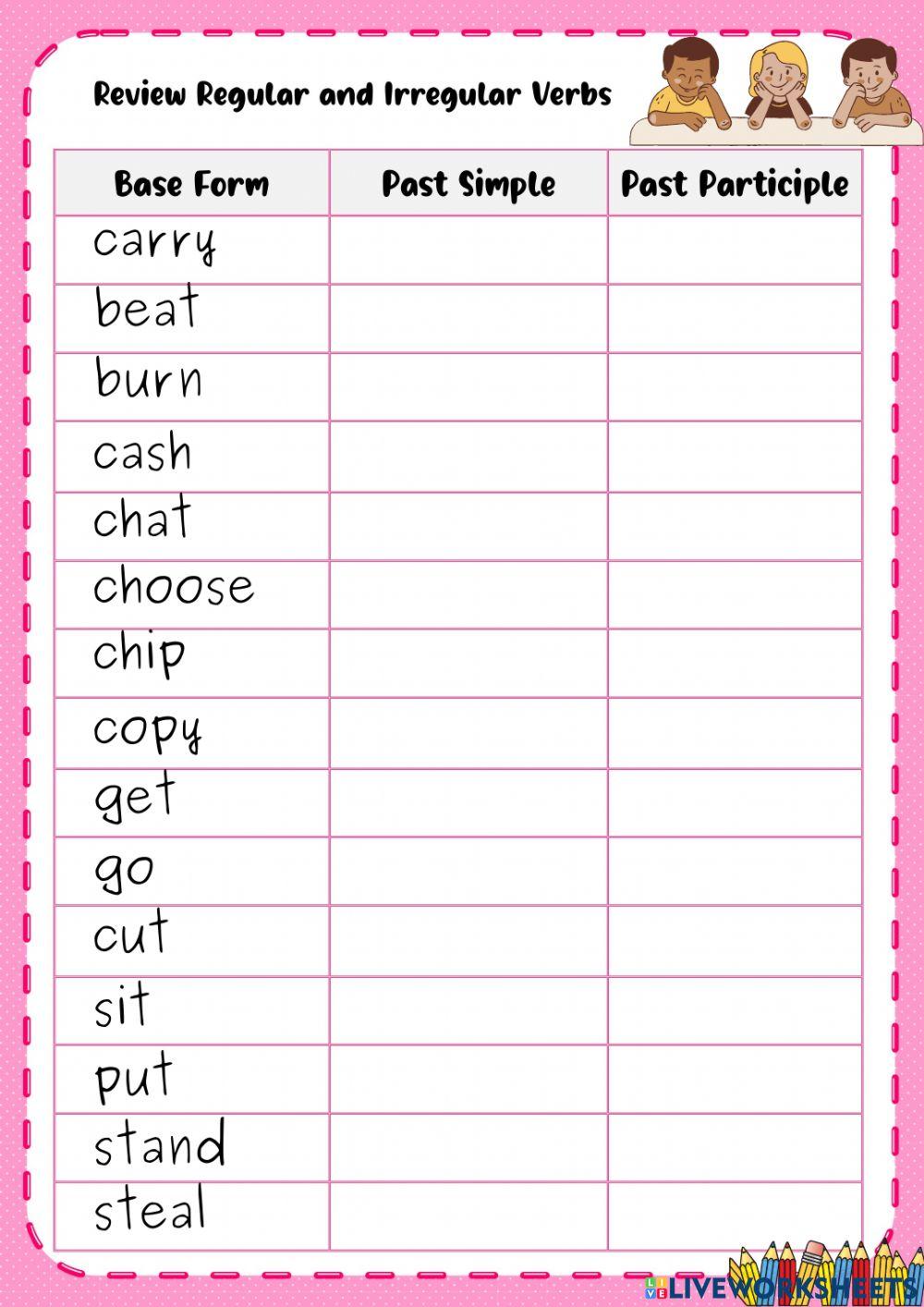 Review Regular and Irregular Verbs 1 worksheet | Live Worksheets