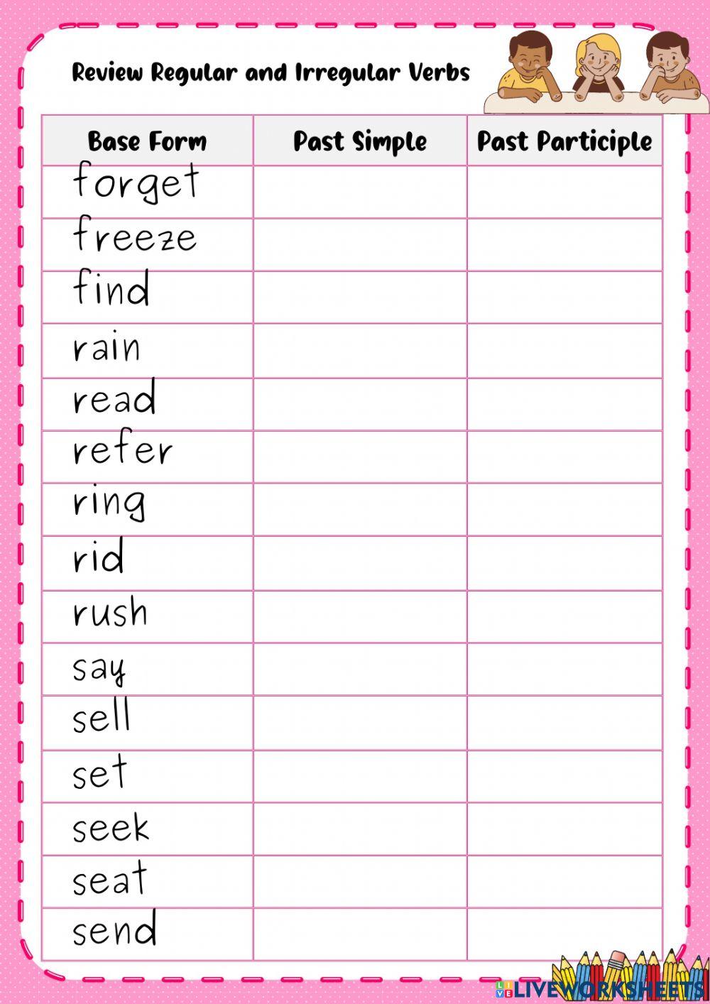 Review Regular and Irregular Verbs 1 worksheet | Live Worksheets