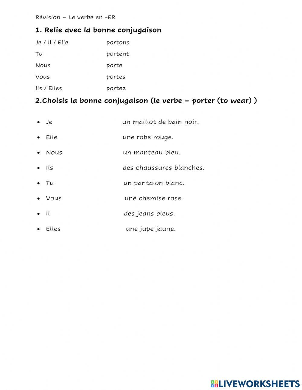 Verbe Porter (Le verbe -ER) 5269071 | Reshmee Gobin