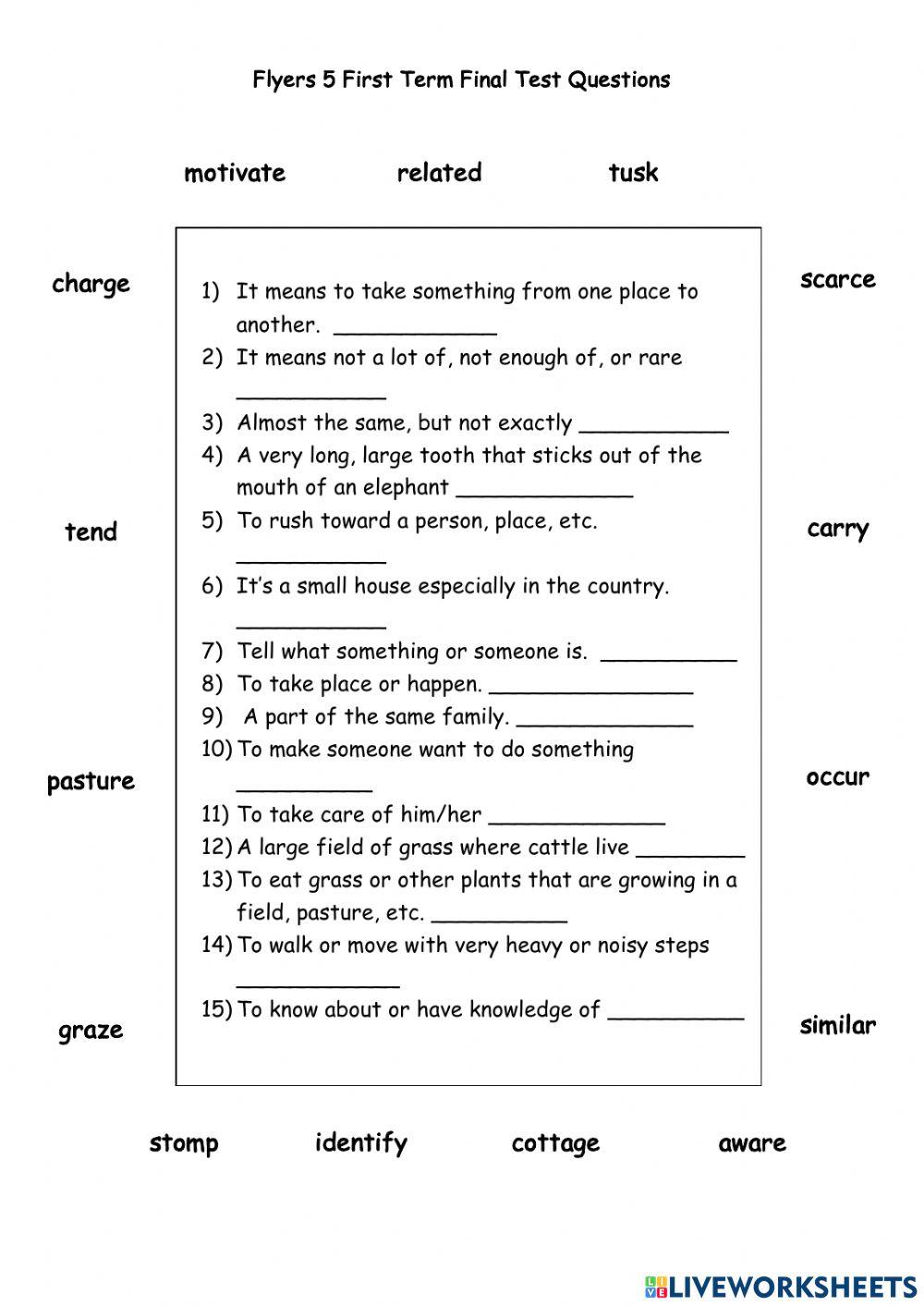 Flyers 5 Vocabulary 1757382 | Teach_Ira | Live