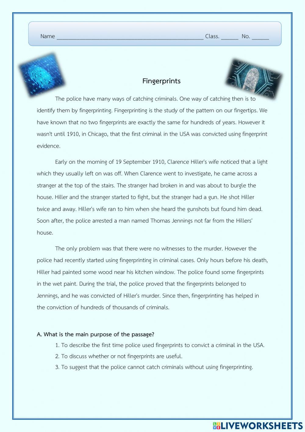 fingerprints online exercise for | Live Worksheets