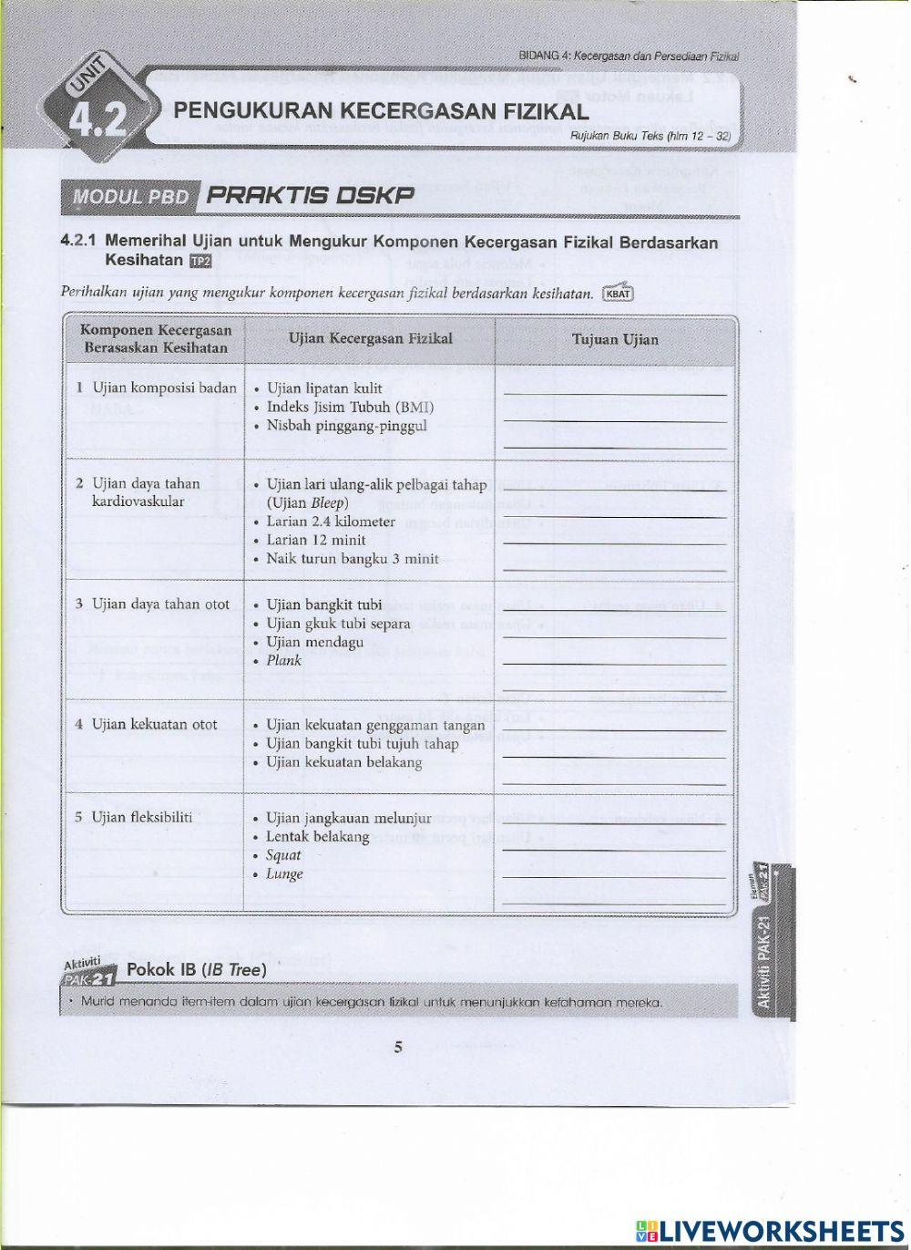 SAINS SUKAN 5 - 4.2 PENGUKURAN KECERGASAN FIZIKAL online exercise for ...