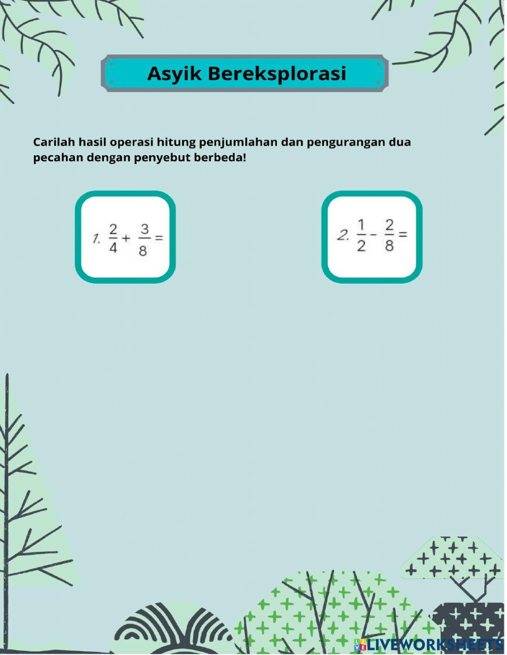 Operasi Hitung Pecahan Matematika exercise | Live Worksheets