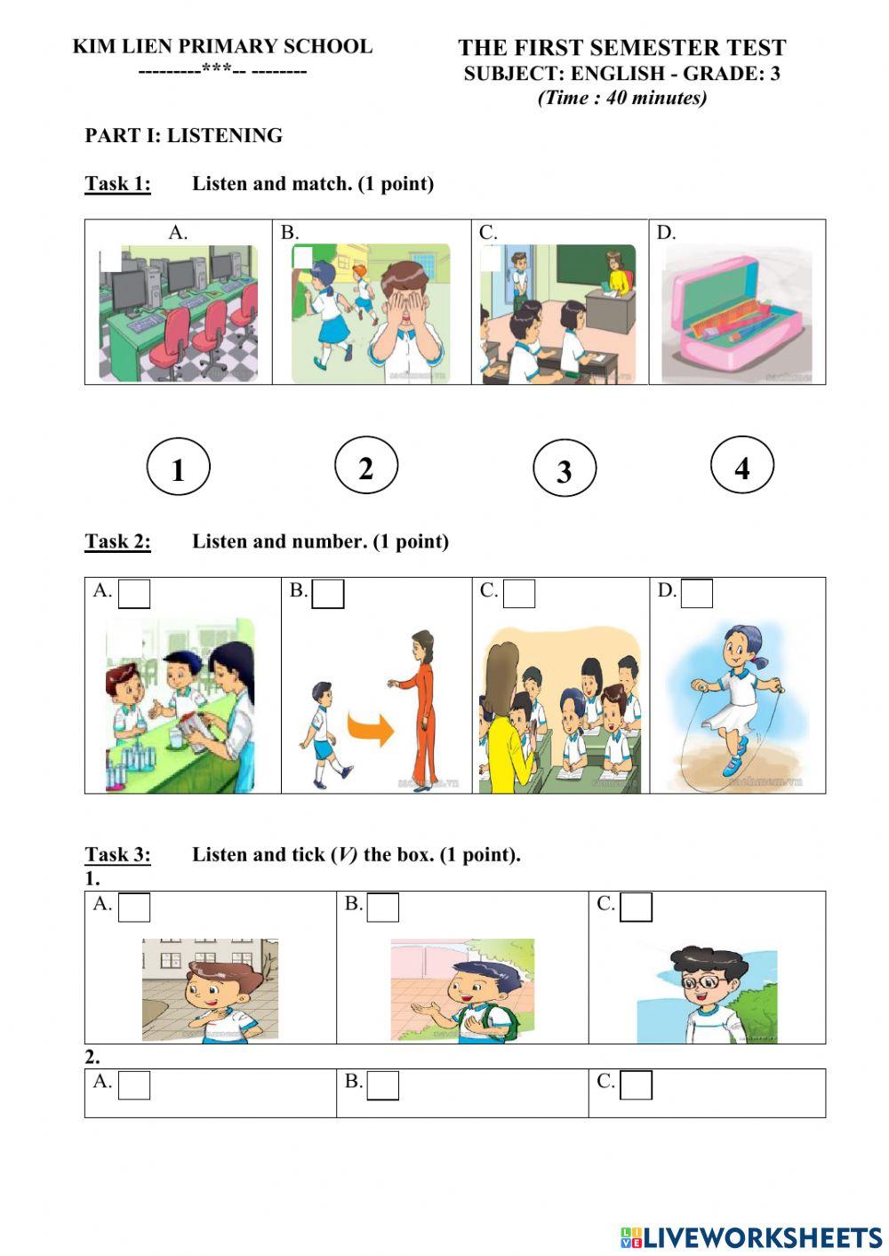 Test 1 - Grade 3 - Lan Huong online exercise for | Live Worksheets