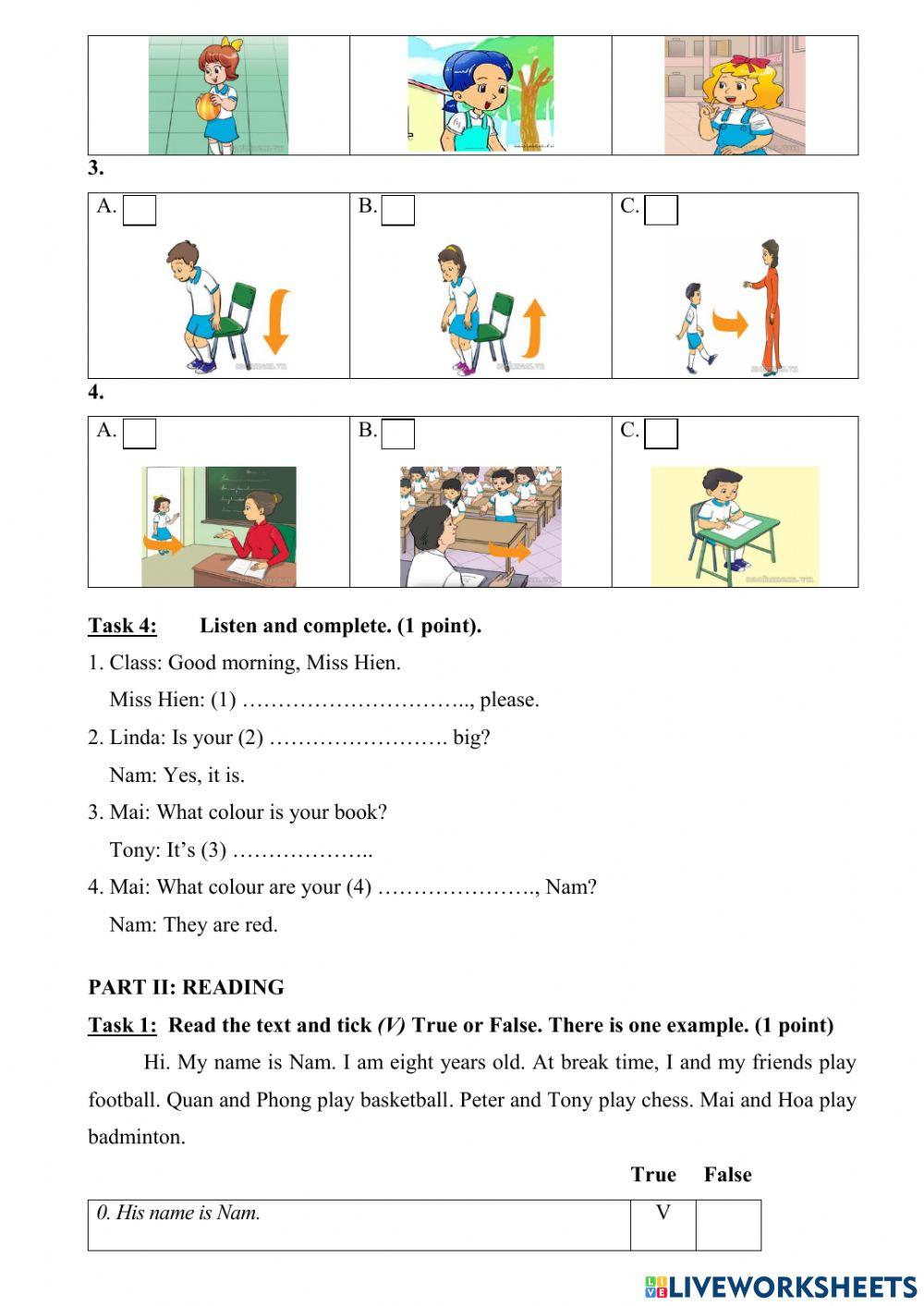 Test 1 - Grade 3 - Lan Huong online exercise for | Live Worksheets