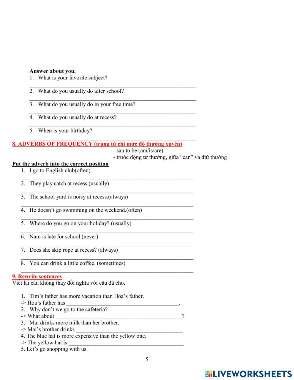 Revision for 1st Final worksheet | Live Worksheets