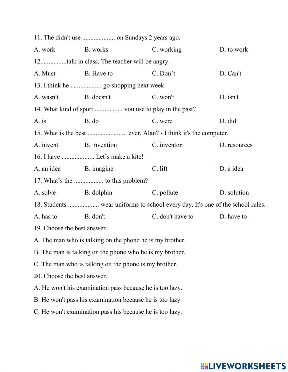 3962039 | GRADE 5- GRAMMAR REVISION 07 | ngannguyen88