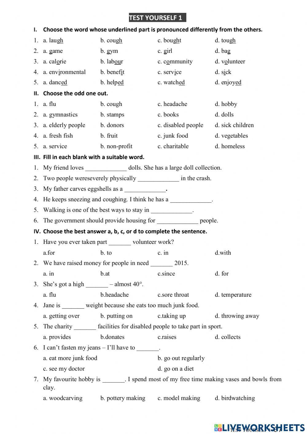 1st term test exercise | Live Worksheets