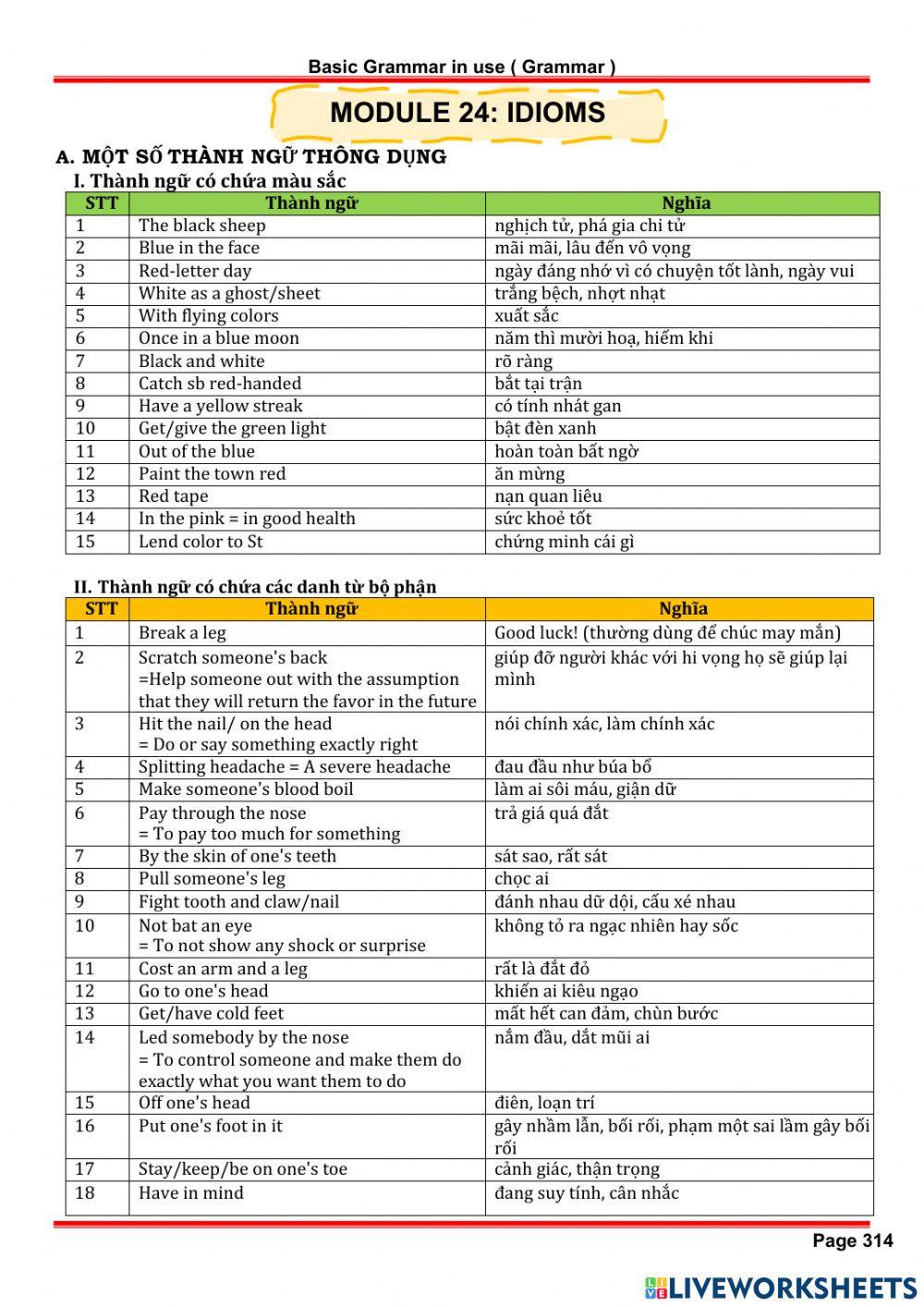 Chuyên Đề Module 24 worksheet | Live Worksheets