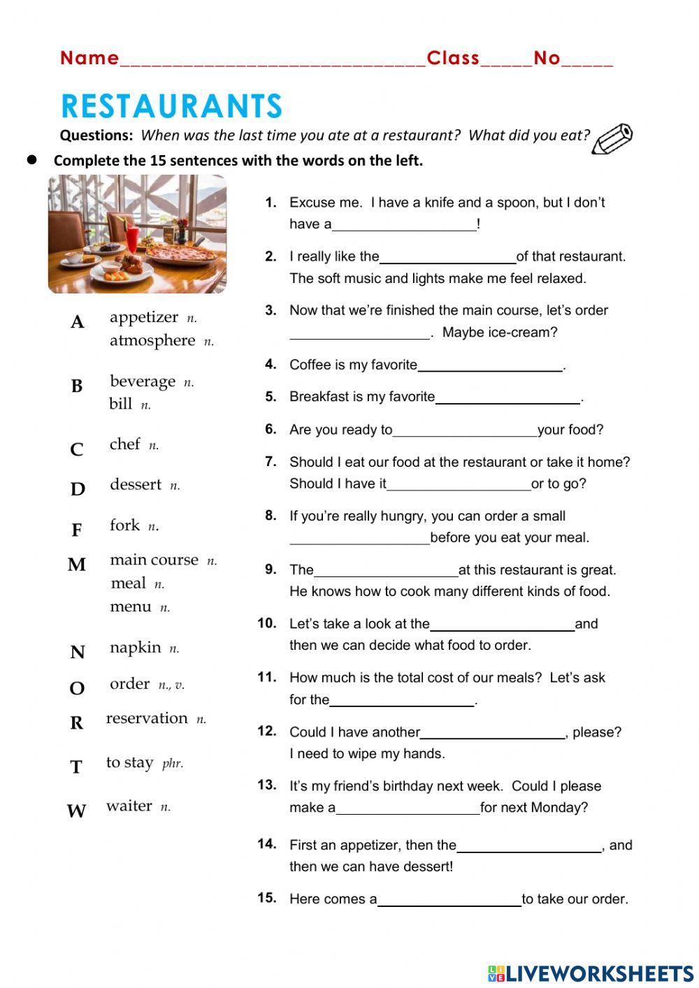 4140588 | Worksheet restaurant 2 | จุฑารัตน์ ตรีภพ