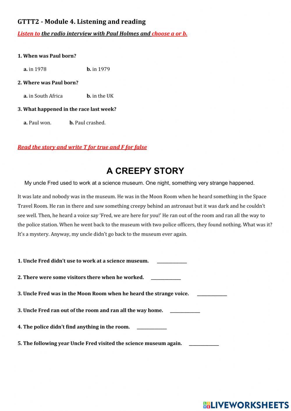 GTTT2-M4-list.and reading-big test worksheet | Live Worksheets