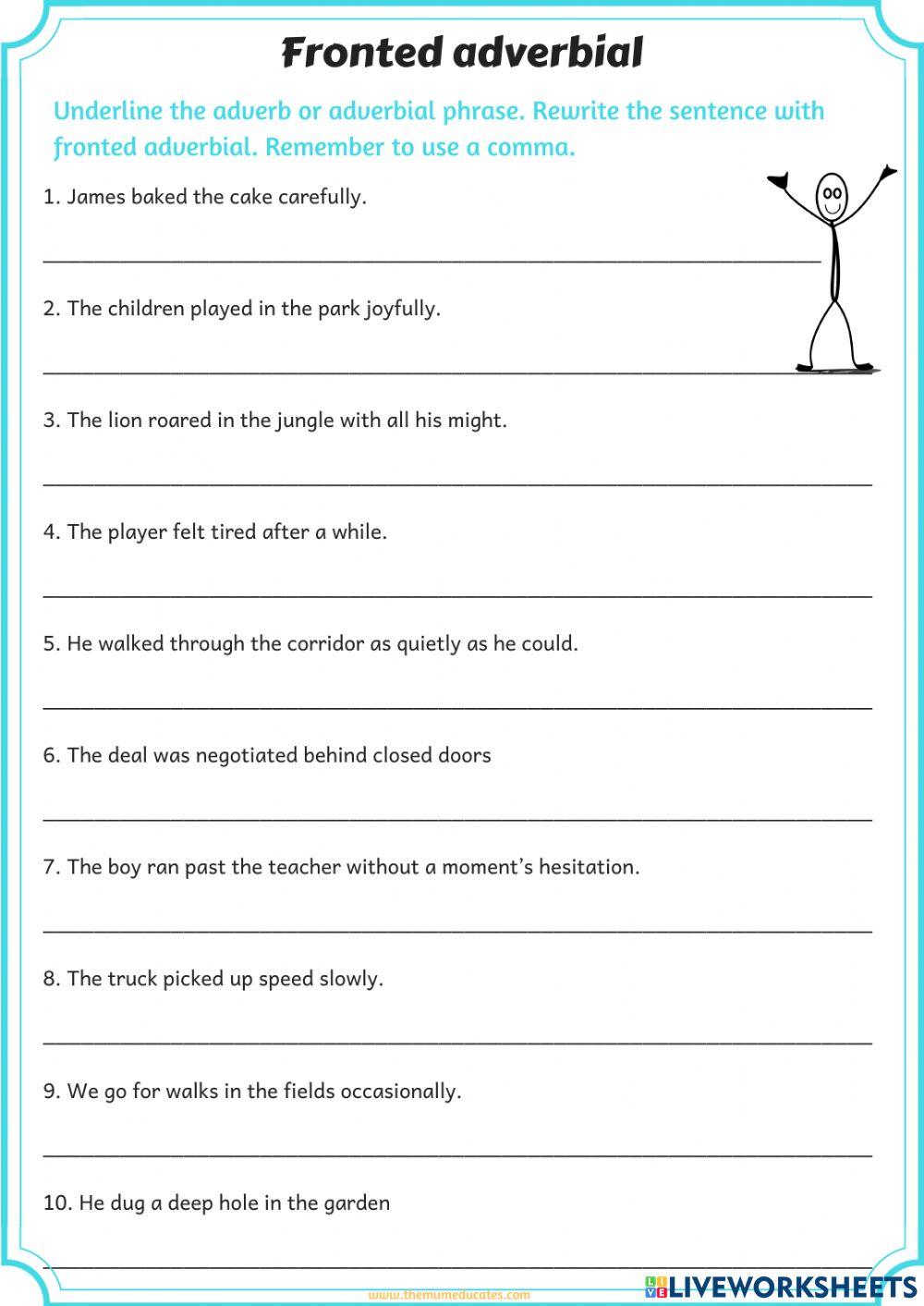 Fronted adverbi… | Free Interactive Worksheets | 1758683