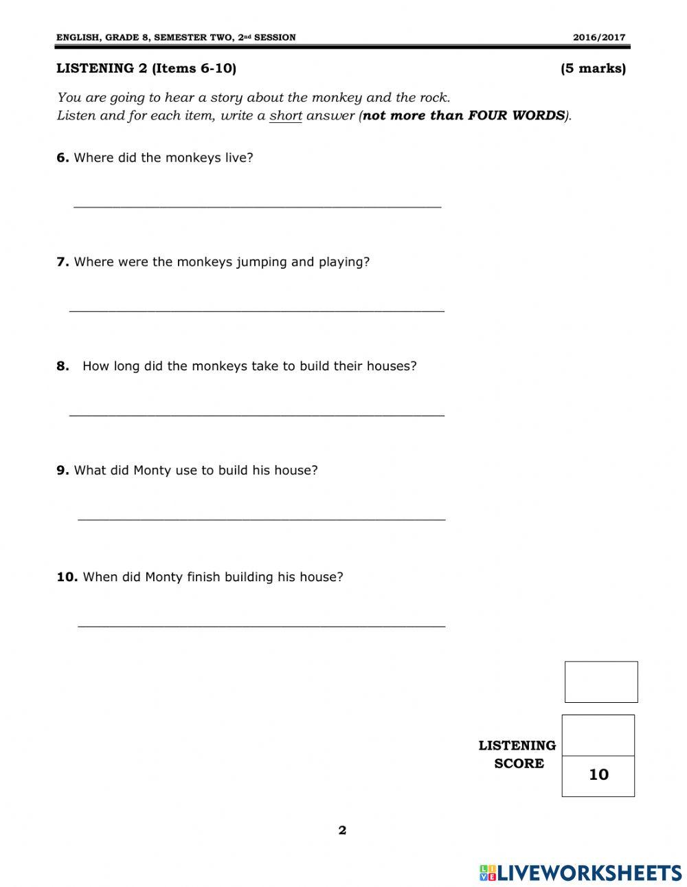 8S1 Listening online exercise for | Live Worksheets