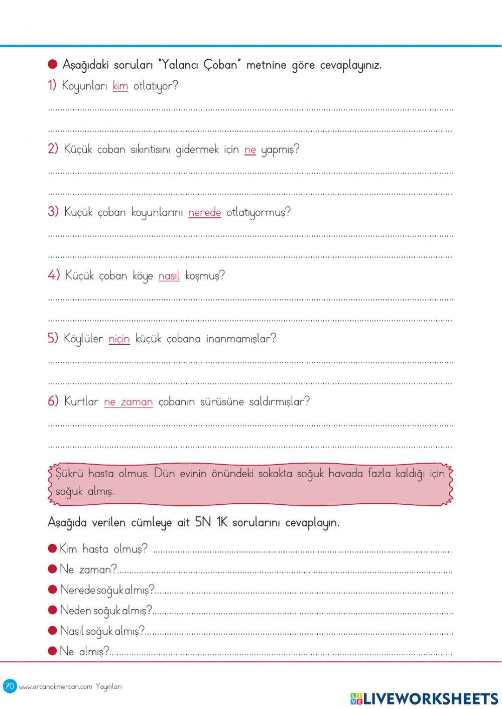 1758865 | 5n 1k | Yasemin Erenoğlu | LiveWorksheets