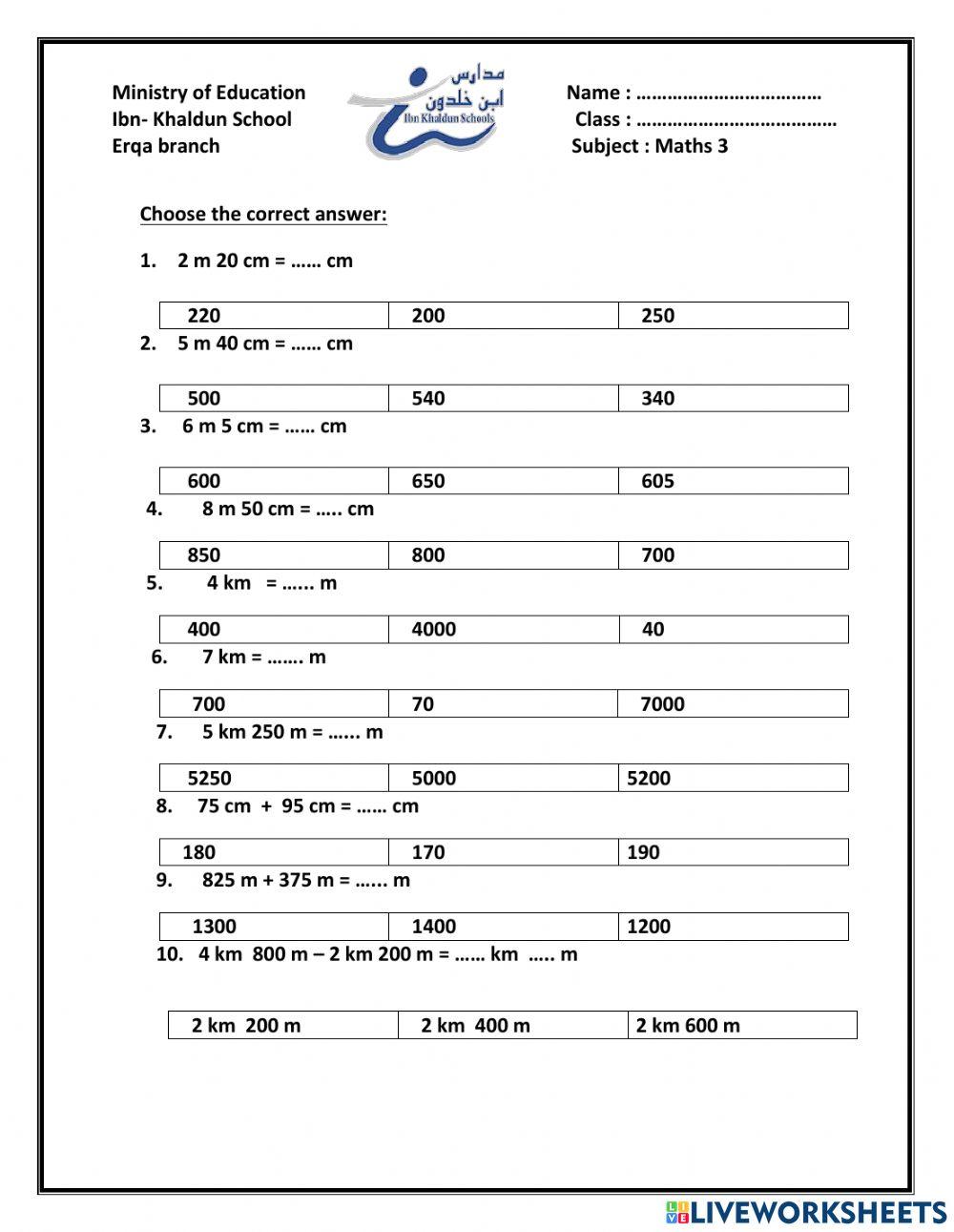 2651614 | UNIT 4 MATHS 3 | taharaslan | LiveWorksheets