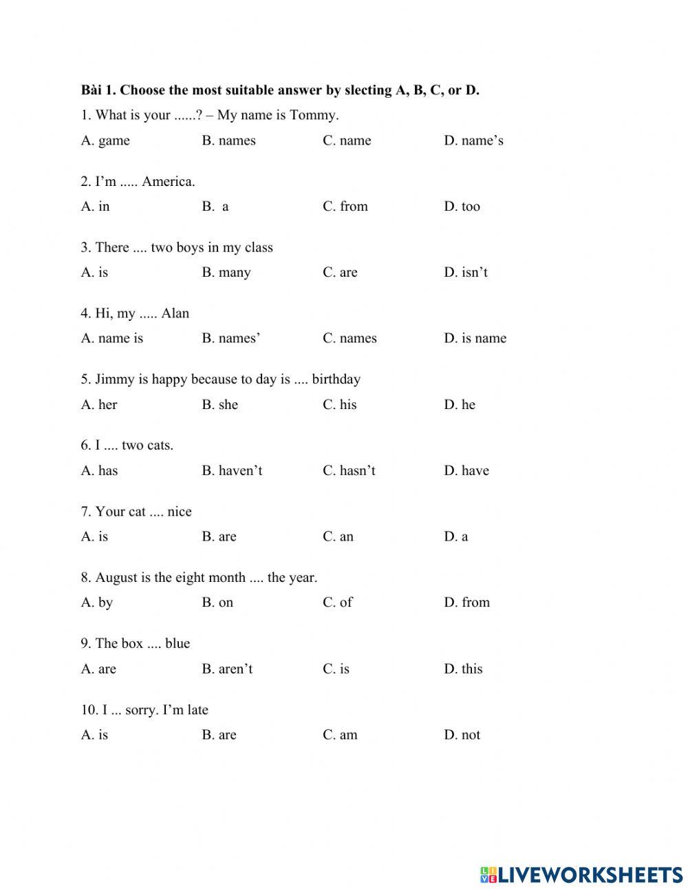 Mini Test 1762780 | lnpnmichin43 | LiveWorksheets