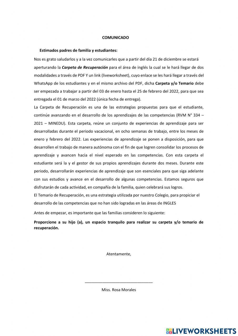 Carpeta de Recu… | Free Interactive Worksheets | 3516688