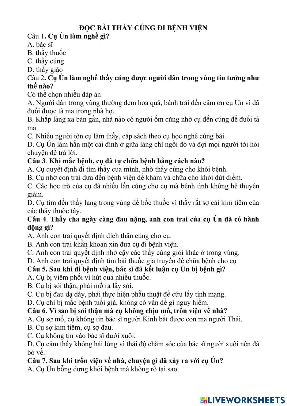 Thi thử 2 worksheet | Live Worksheets